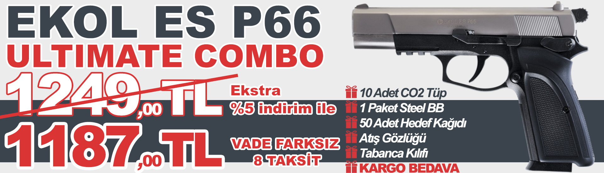 En ucuz Ekol ES P66 Beyaz Havalı Tabanca (Ultimate Combo)Bozkurtav.com'da..